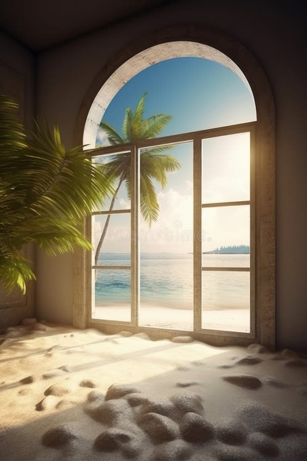 Minimalist Interior with Ocean View through Large Window Stock ...