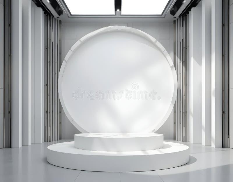 Minimalist Interior with Round Platform and White Architectural Design ...