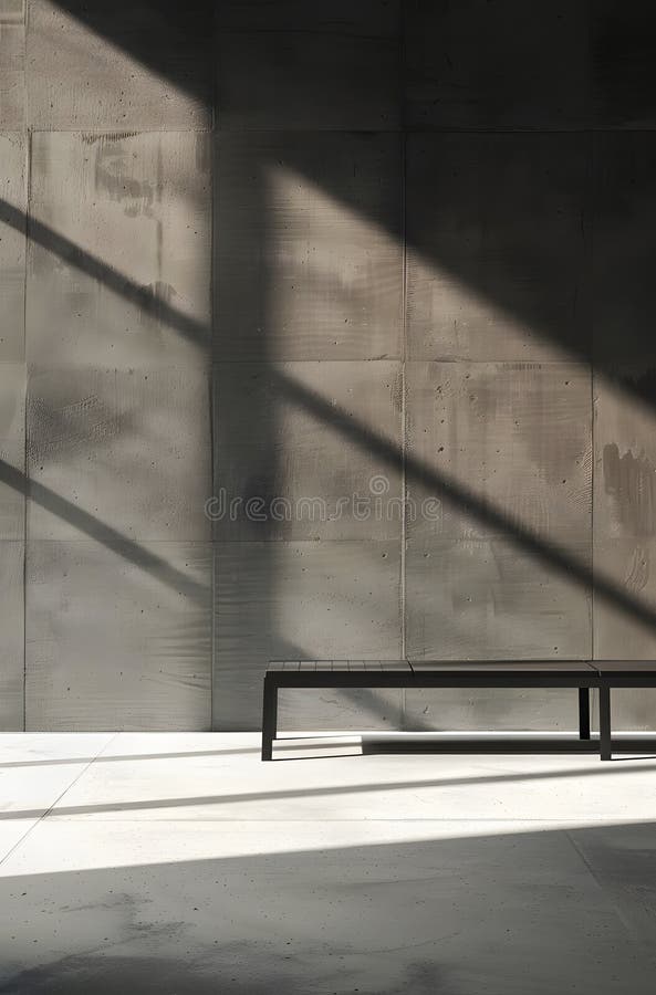 Minimalist Interior with Bench and Soft Sunlit Shadows Stock ...