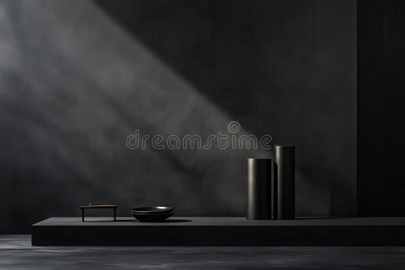 A Minimalist Interior Scene Featuring Black Objects and Soft Light ...