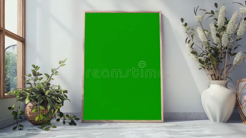 Minimalist Interior Setting Featuring Vertical Green Screen Frame ...