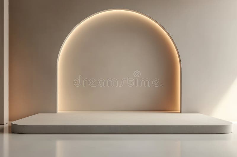 Minimalist Interior with a Softly Lit Arch and Platform, Designed for ...