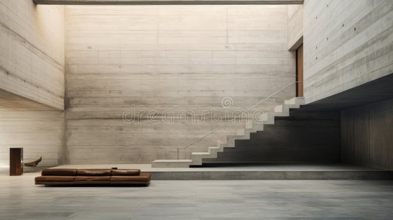 A Minimalist Interior Space within a Brutalist Structure Stock ...