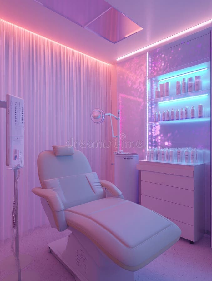 Pink-lit Room with White Chair Stock Image - Image of serenity ...