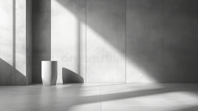 A Minimalist Interior Space Featuring a White Vase and Concrete Walls ...