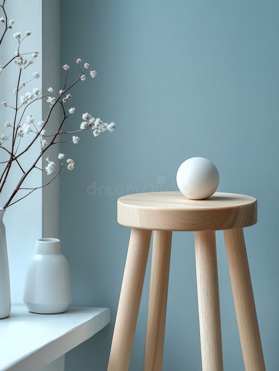 Minimalist Interior with Stool, Vases, and Branch Stock Image - Image ...
