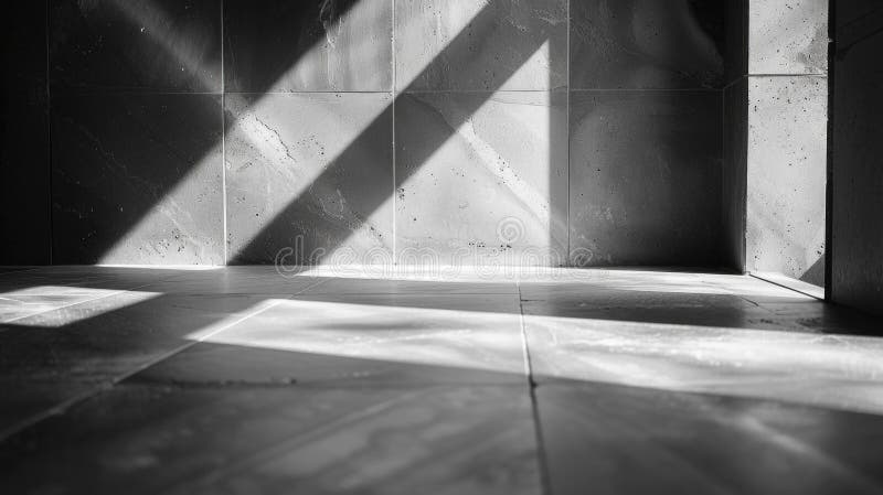 Minimalist Interior with Sunlight Casting Shadows on Concrete and Tiles ...