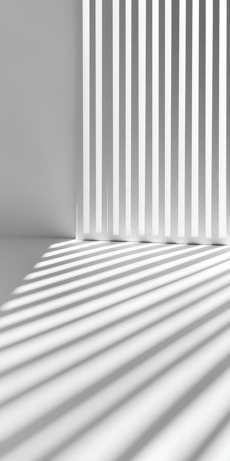 Minimalist Interior with Sunlight Casting Striped Shadows on White Wall ...