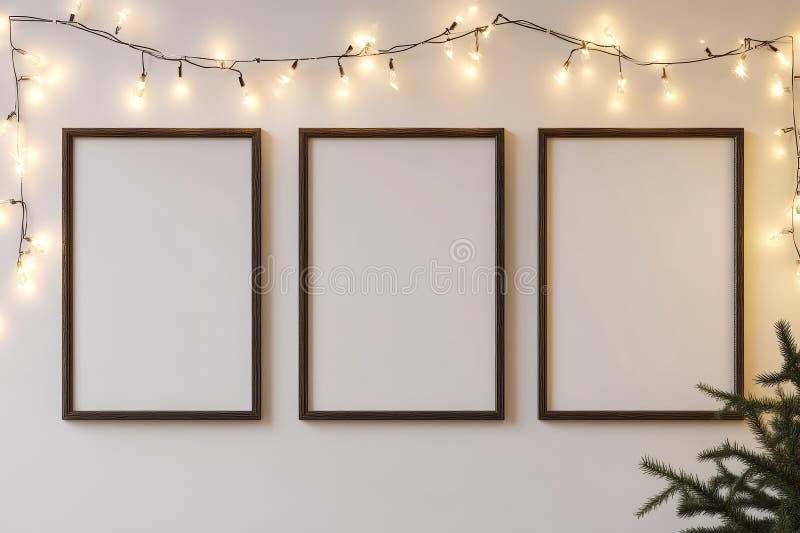Minimalist Interior with Three Blank Picture Frames and Festive String ...