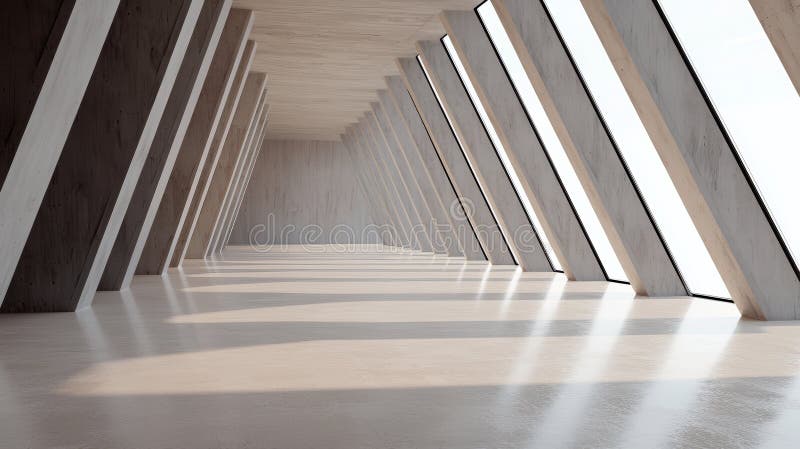 Minimalist Interior with Unique Slanted Windows Stock Illustration ...