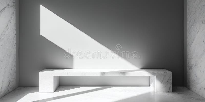 Minimalist Interior with White Bench and Strong Diagonal Light Creating ...