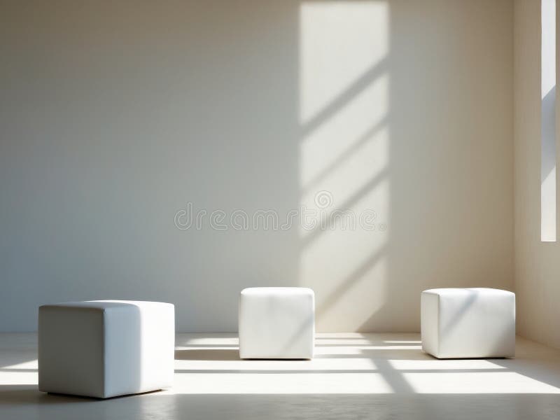Minimalist Interior with White Cubes and Sunlight, Studio Photography Composition. Stock Photo ...