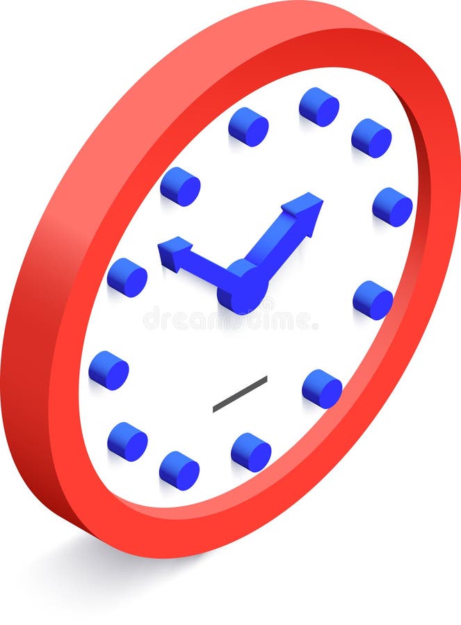 Minimalist Isometric Clock Marking Eight O Clock, with Blue Hands and ...