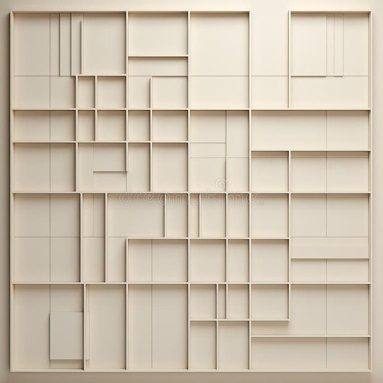Minimalist Ivory Grid Wall Shelf with Rectangular Compartments Stock ...