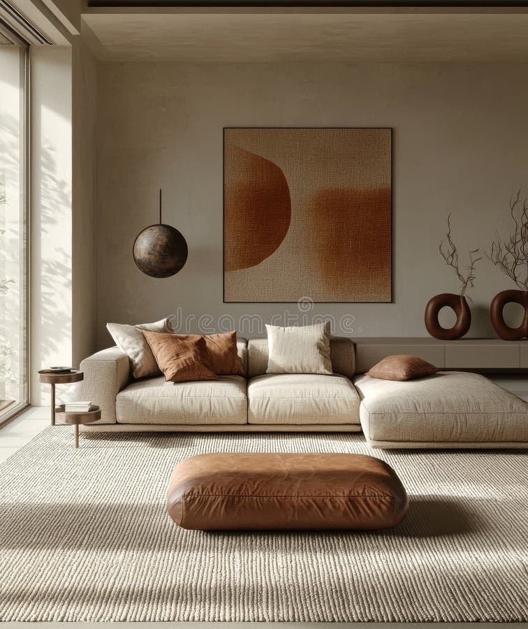 A Minimalist, Japandi-style Living Room Featuring Modern Design ...