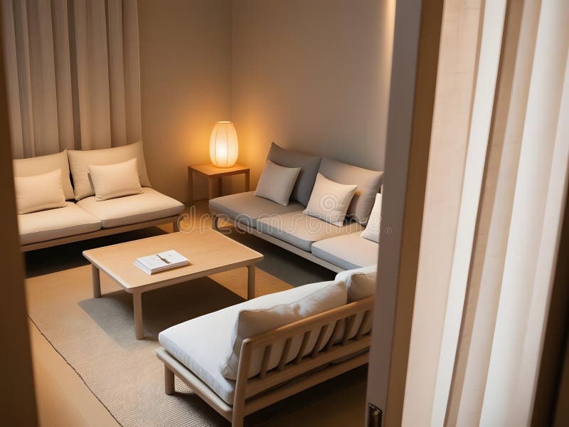 Minimalist Japandi Living Space with Warm Neutral Tones Stock ...