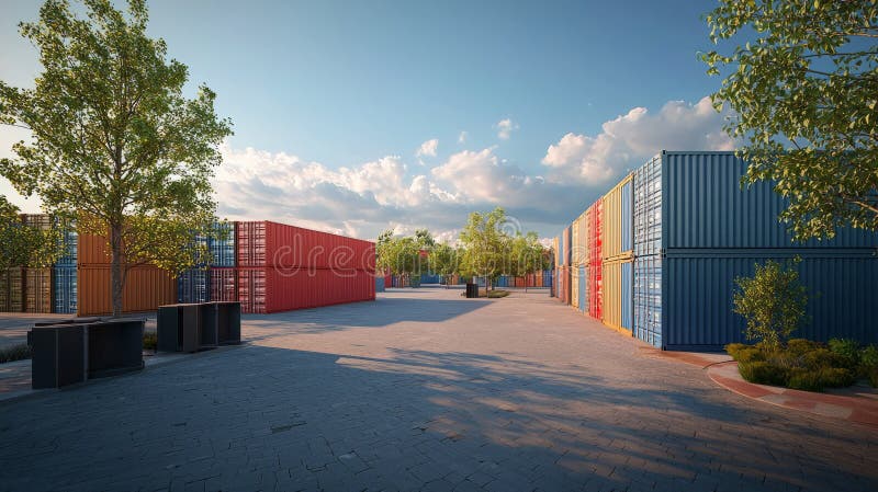Minimalist 8K 3D Render of Isolated Container Yard View Stock ...