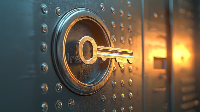 Minimalist Key Unlocking Digital Security Concept Stock Illustration - Illustration of machine ...