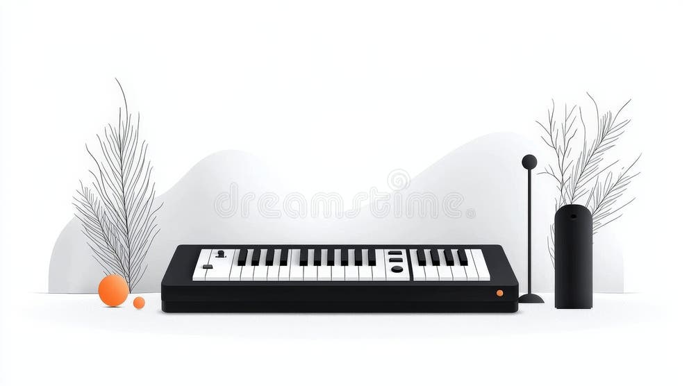 Minimalist Keyboard Setup with Musical Instruments and Abstract ...