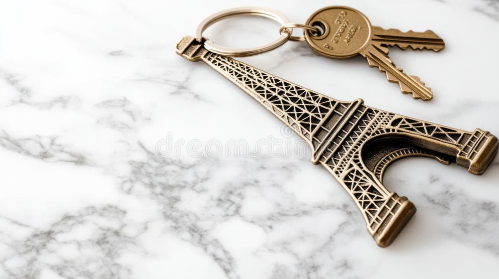 Minimalist Keychain Featuring Eiffel Tower on Marble Countertop with ...