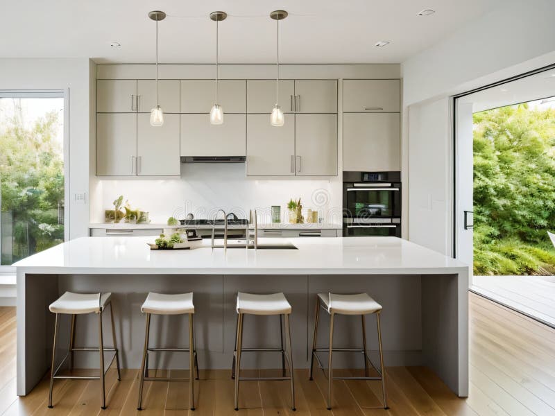 Minimalist Kitchen with a Calm and Modern Feel. Dominated by Clean ...