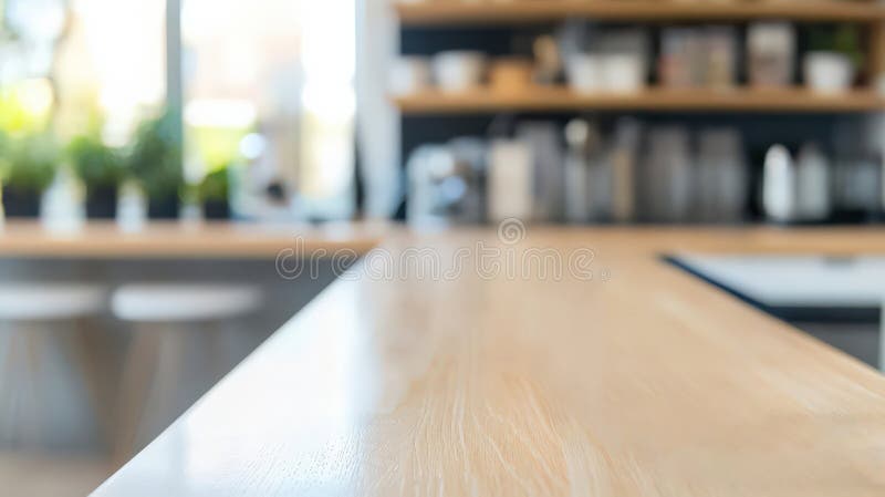 Minimalist Kitchen Countertop with Blurred Background Stock ...