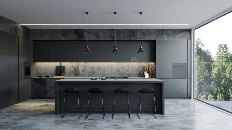Minimalist Kitchen with Engineered Stone Top Stock Illustration ...