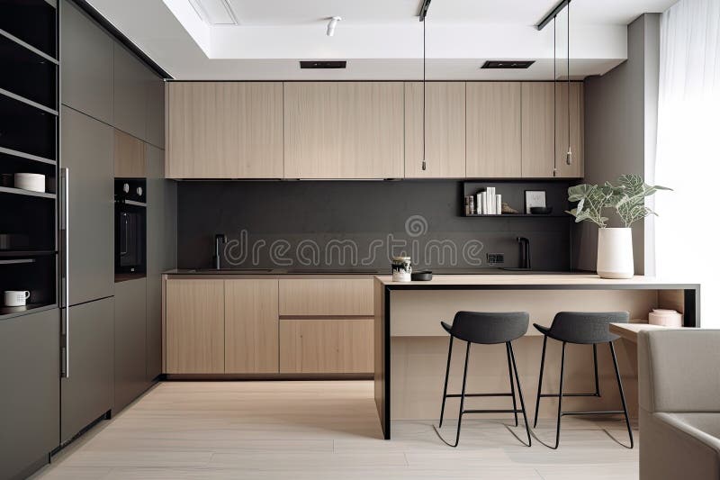 Minimalist Kitchen, Filled with Sleek Appliances and Simple Accessories ...