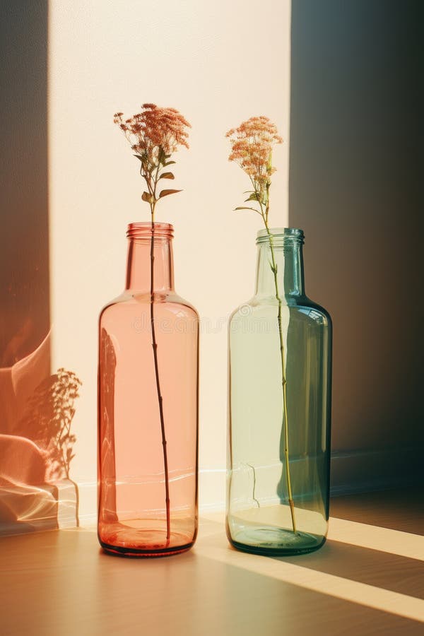 Minimalist Kitchen Glass Bottles with Solarization Effect, Daylight ...