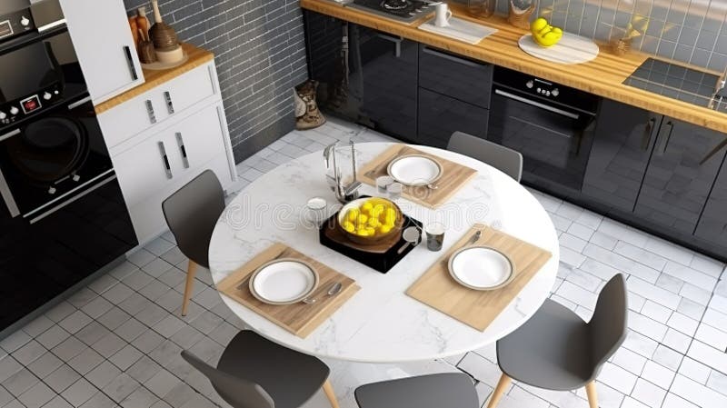 Minimalist Kitchen Interior Design, Dining Served Family Table, Top ...