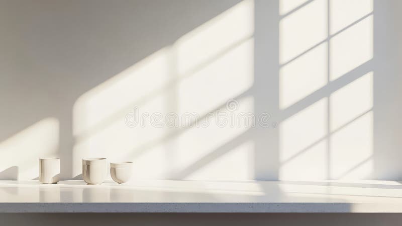 A Minimalist Kitchen Interior with Natural Light and Shadows, Creating ...