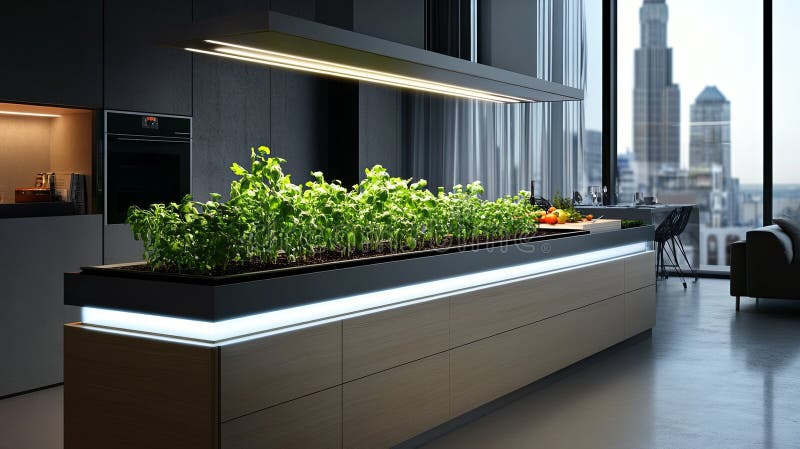 A Minimalist Kitchen Island with an Integrated Herb Garden Growing ...