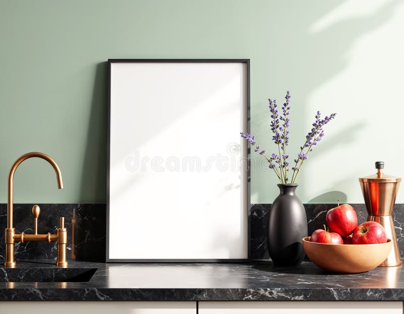 Minimalist Kitchen Mockup with Frame and Decorative Elements Stock ...