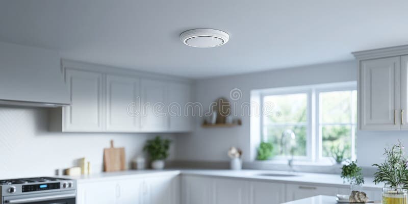 Minimalist Kitchen with Mounted Smoke Detector Safety and Modern Design ...