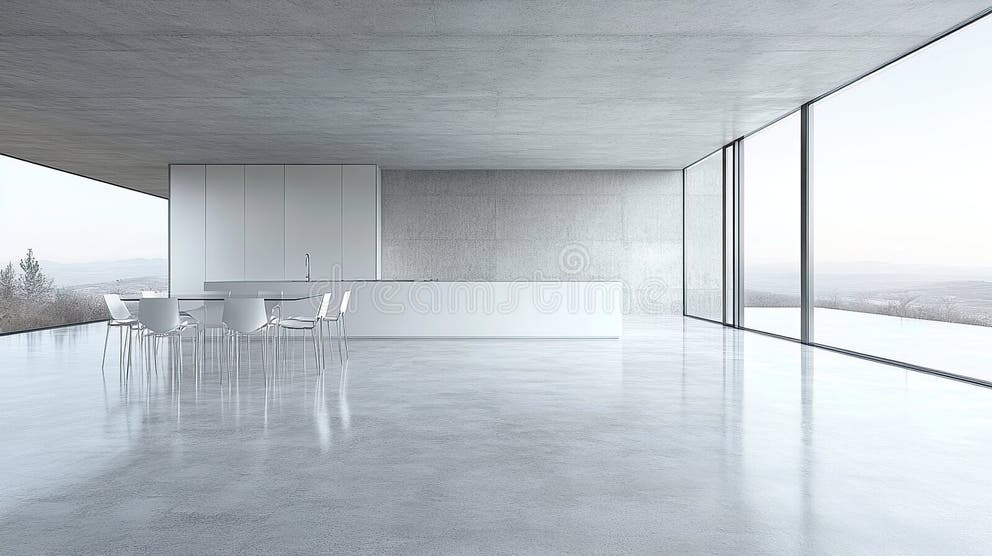 Minimalist Kitchen, Panoramic View, Modern Home, Hills Background ...