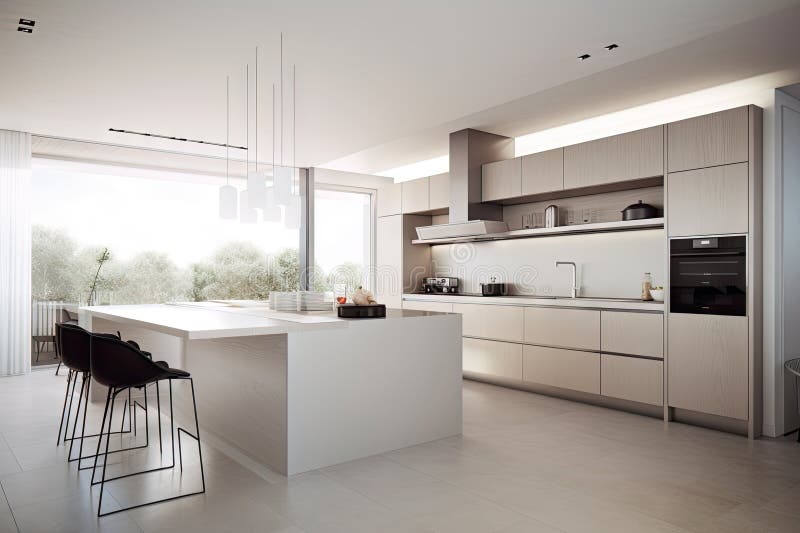 Minimalist Kitchen, with Sleek Appliances and Minimal Clutter Stock ...