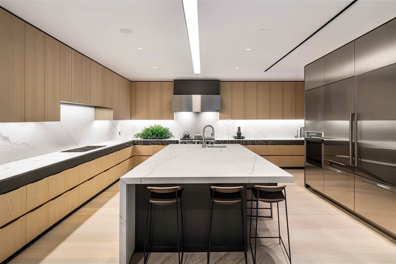 A Minimalist Kitchen, with Sleek Countertops and Modern Appliances ...