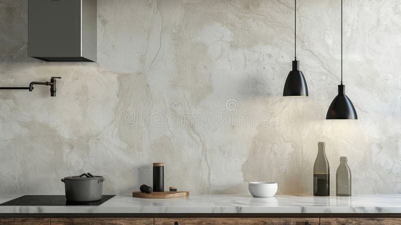 A Minimalist Kitchen with Textured Embossed Wallpaper in a Subtle ...