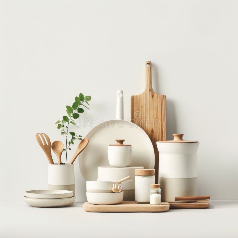 Minimalist Kitchen Utensils and Tableware Arrangement. Generative Ai ...