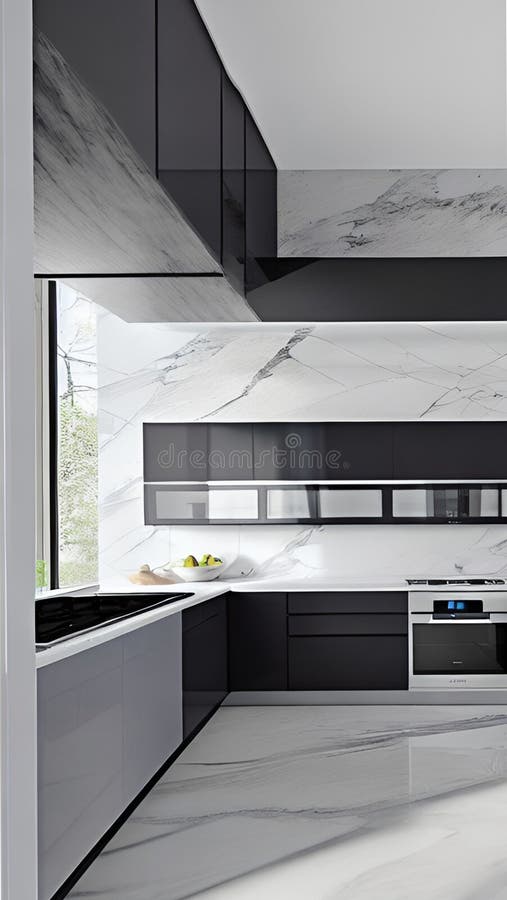 A Minimalist Kitchen with White Cabinets and a Marble ...