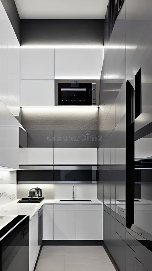 A Minimalist Kitchen with White Cabinets and a Marble Countertop ...