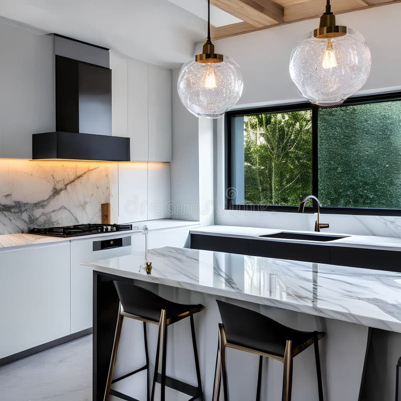 15 a Minimalist Kitchen with White Cabinets, a Marble Countertop, and a ...