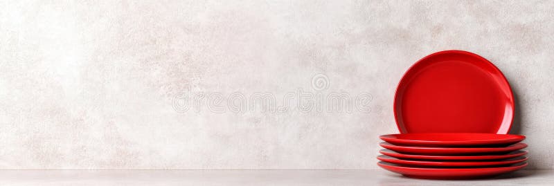 Minimalist Kitchenware Display Featuring a Stack of Red Plates on a ...