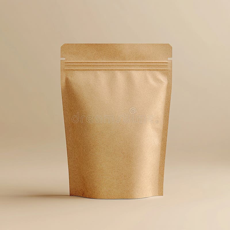 Minimalist Kraft Paper Pouch Packaging on Neutral Beige Background ...