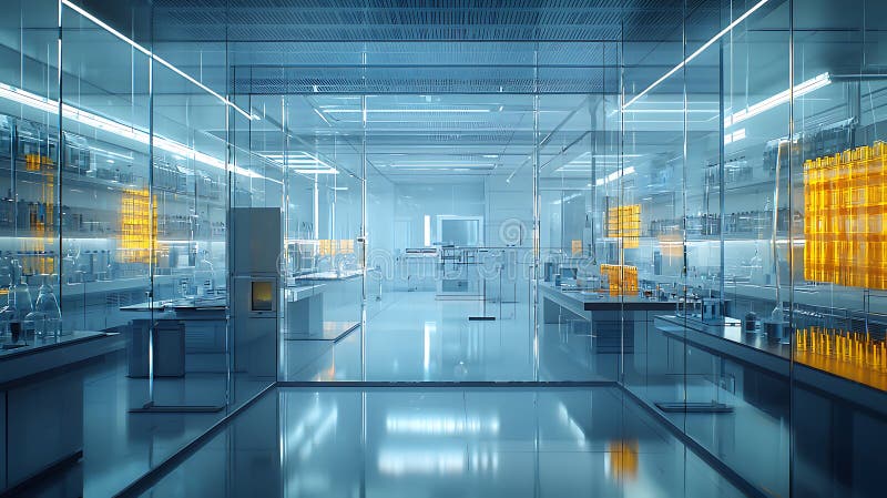 Minimalist Lab Design with Glass Surfaces, Showcasing Modern Equipment ...