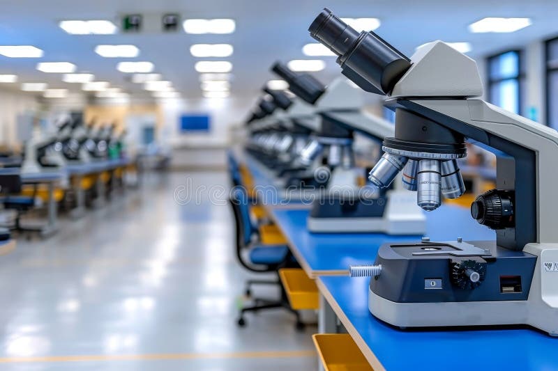 Minimalist Lab Setting with Microscope Close Up on Bright White ...