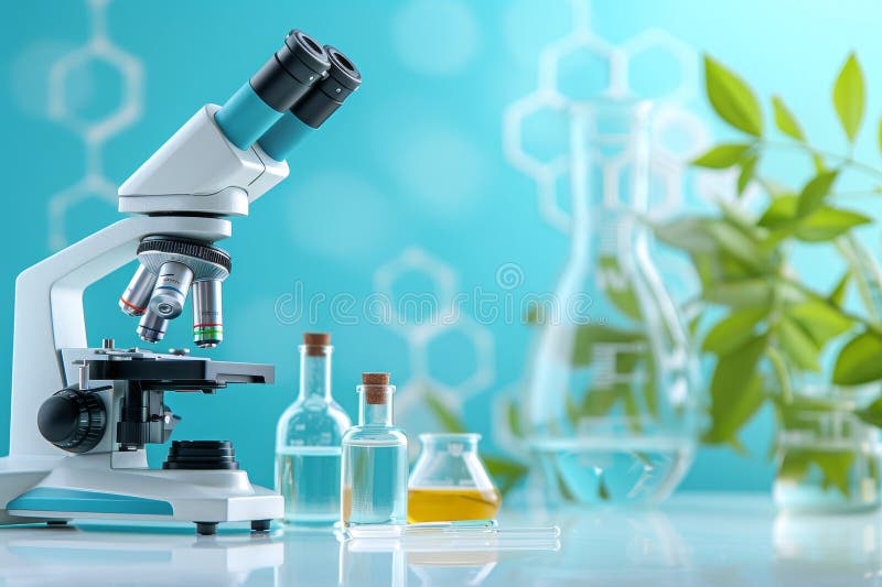 Minimalist Lab Setting with Microscope and Props on White Background ...