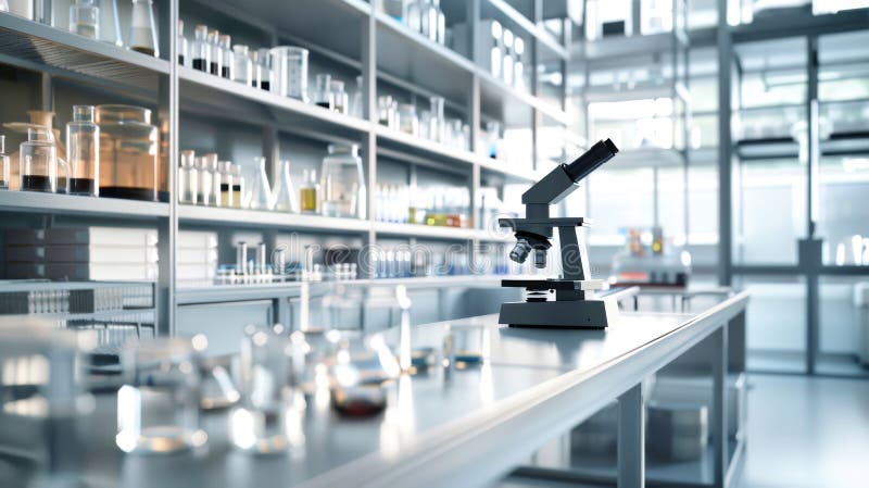 A Minimalist Laboratory Showcases Glassware and a Microscope ...