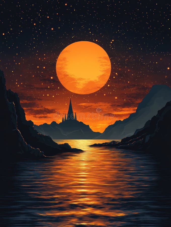 Sunscape Serenity: a Minimalist Ode To Nature Stock Illustration ...