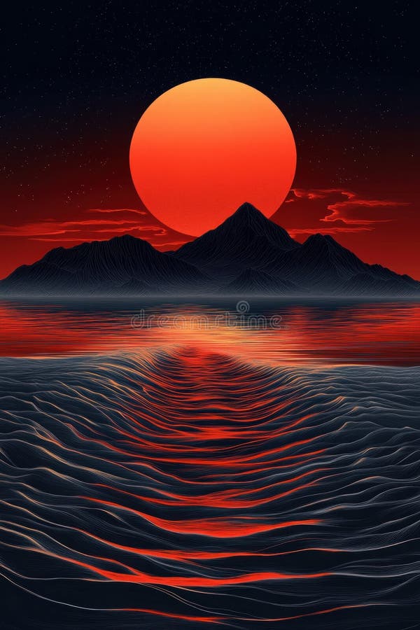 Sunscape Serenity: a Minimalist Ode To Nature Stock Illustration ...